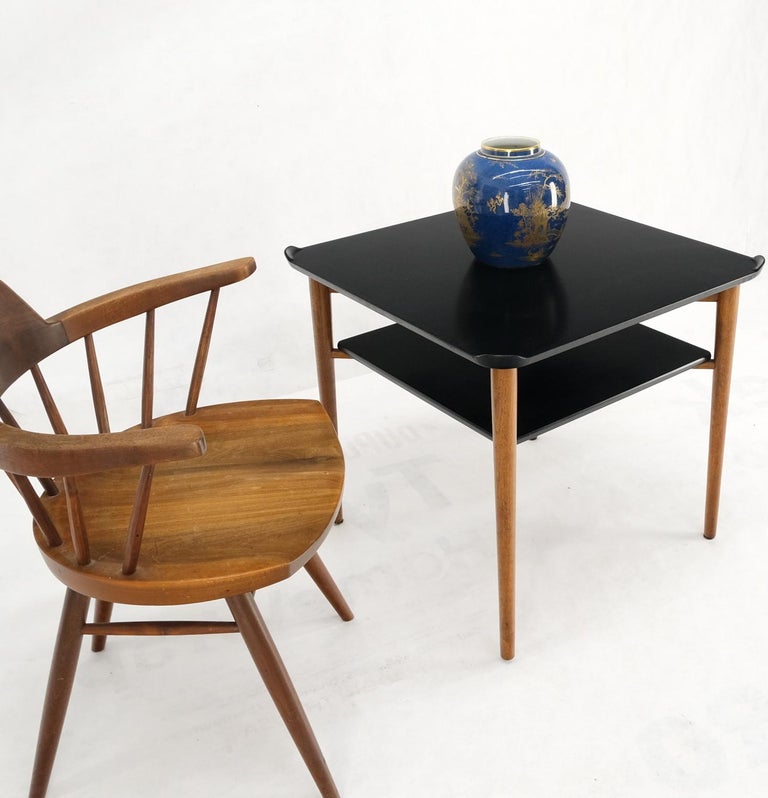 Two Tier Black Lacquer and Walnut Square End Side Center Table Stand ...