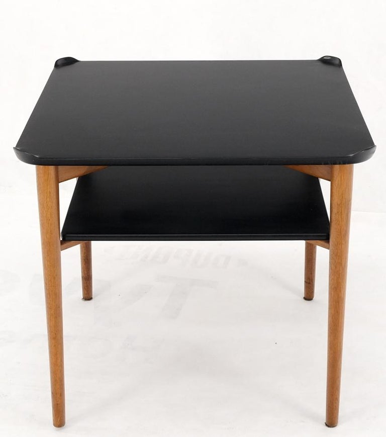 Two Tier Black Lacquer and Walnut Square End Side Center Table Stand ...