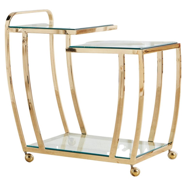 Two Tier Brass and Glass Rolling Bar Cart at 1stDibs