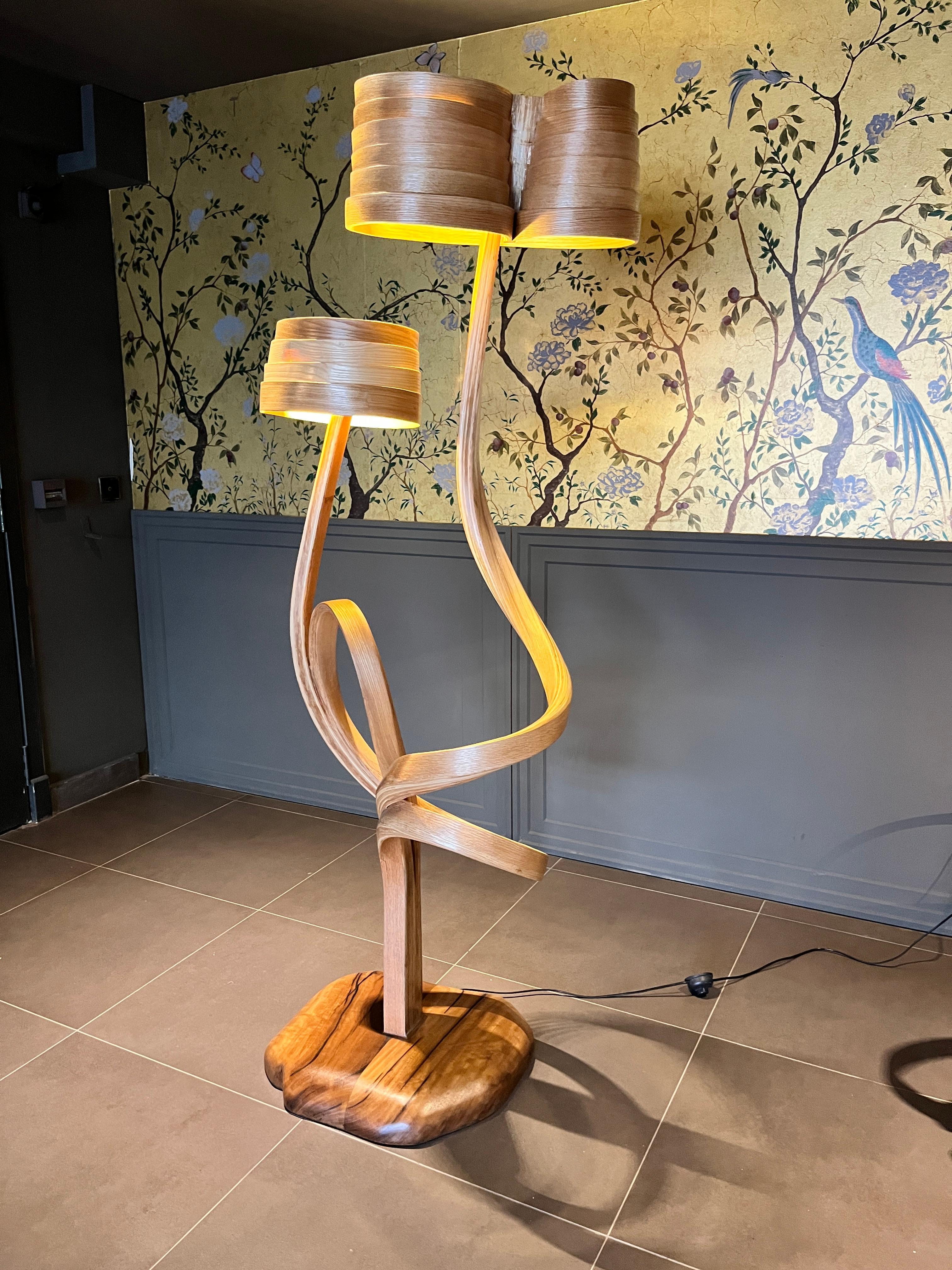 Two Tier Floor Lamp Made by Bending Wood For Sale at 1stDibs
