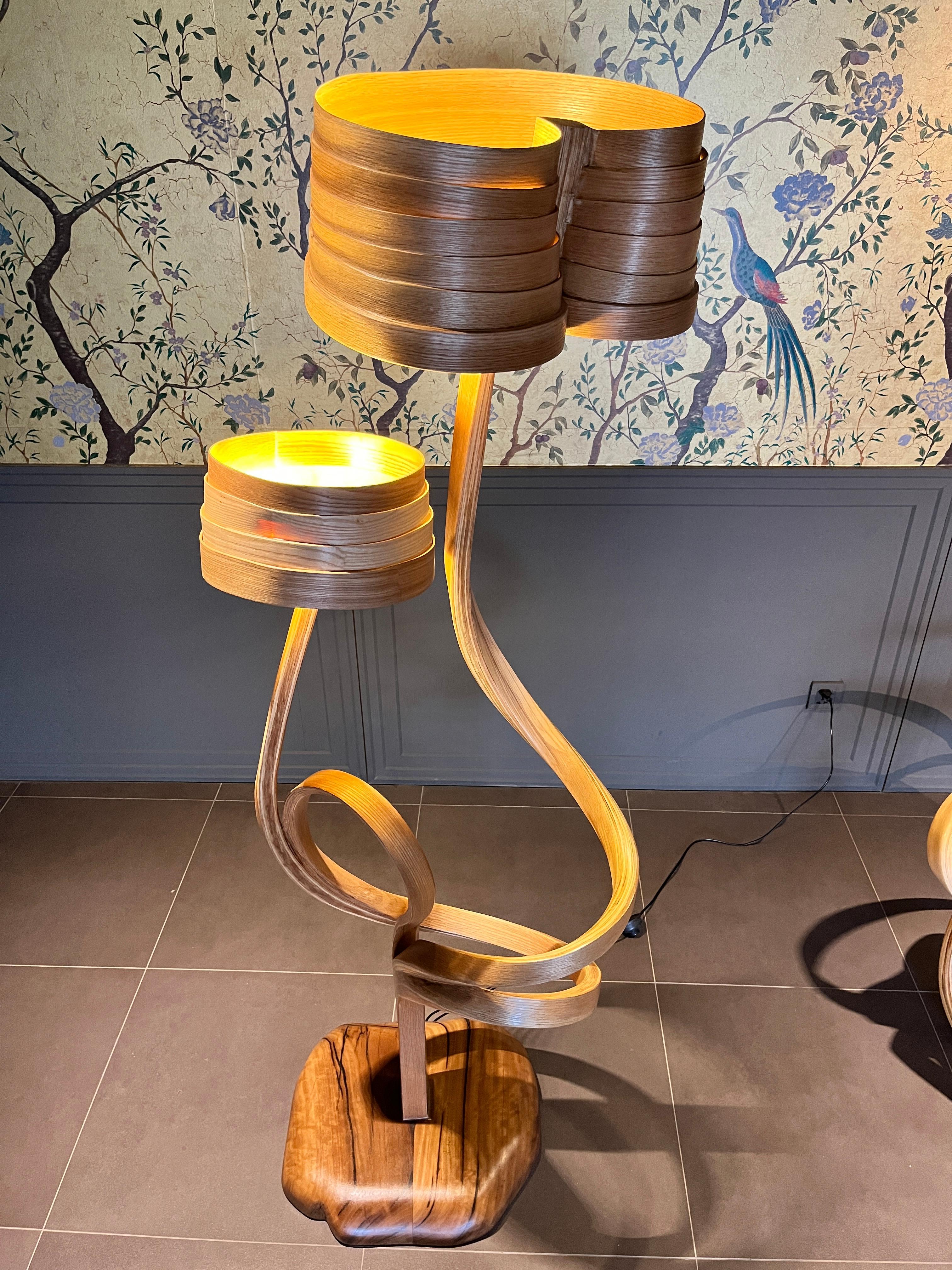 Two Tier Floor Lamp Made by Bending Wood For Sale at 1stDibs