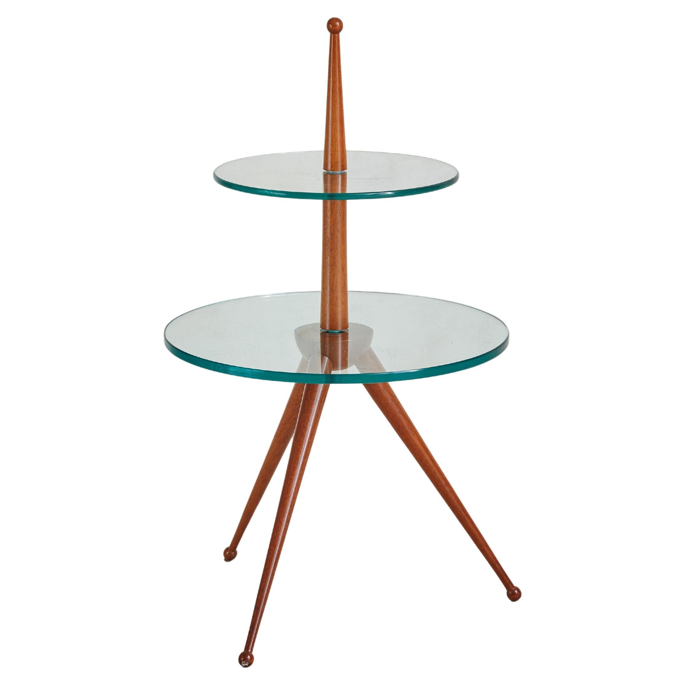 Two-Tier Glass Top Side Table with Wooden Tripod Frame, Italy 1950s For ...