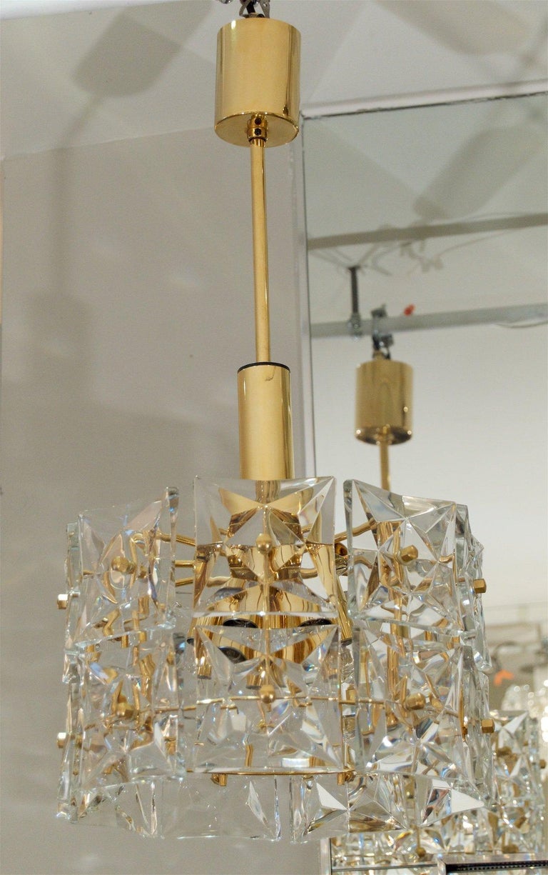 Two-Tier Goldplate Drum-Form Chandelier with Square Crystals by ...