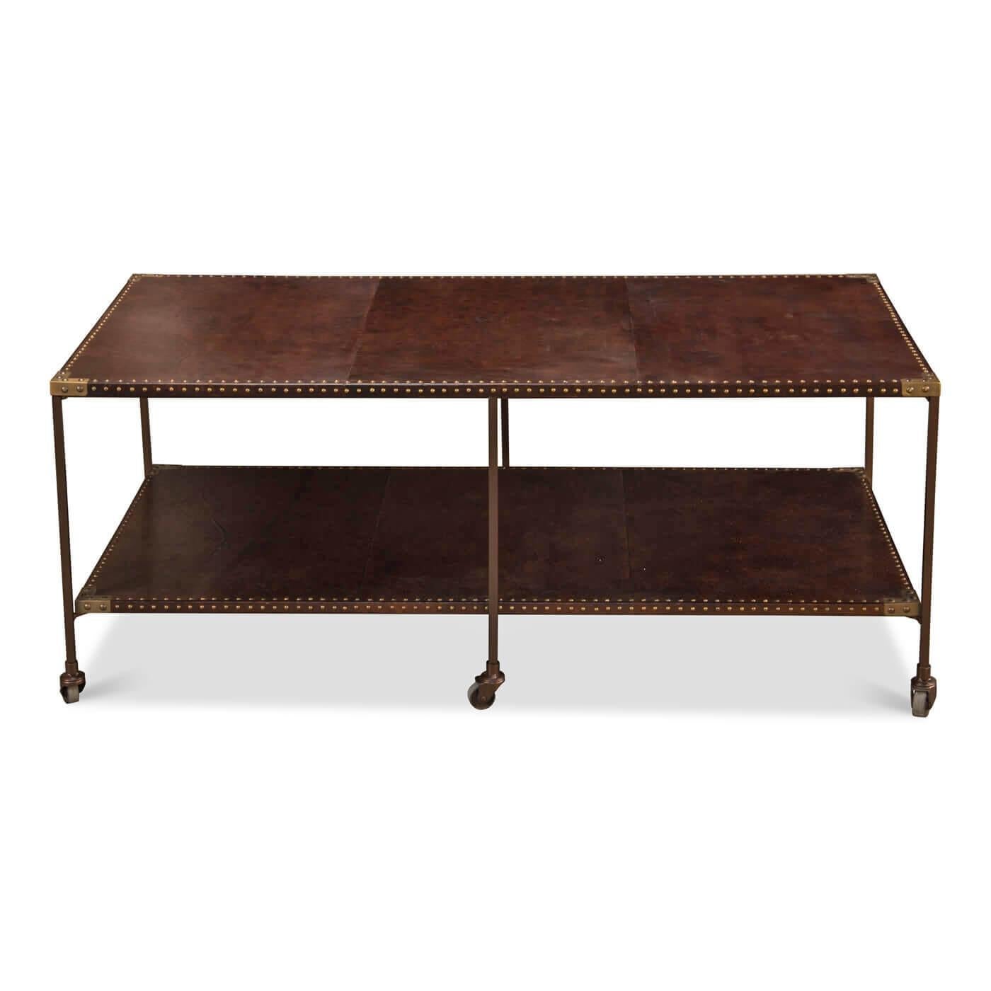 Two-Tier Leather Top Coffee Table at 1stDibs