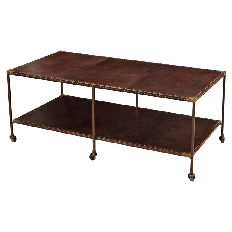 Two-Tier Leather Top Coffee Table For Sale at 1stDibs