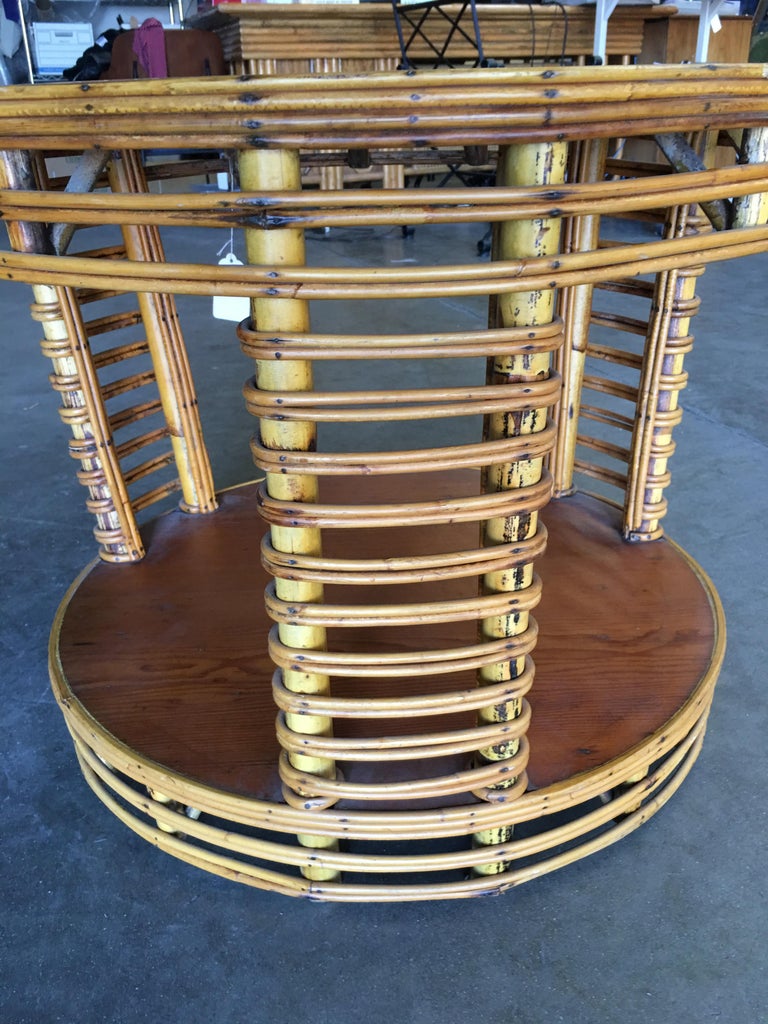 Two-Tier Round Stick Rattan Coffee Table with Mahogany Top For Sale at ...