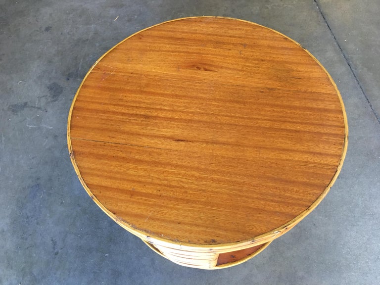 Two-Tier Round Stick Rattan Coffee Table with Mahogany Top For Sale at ...