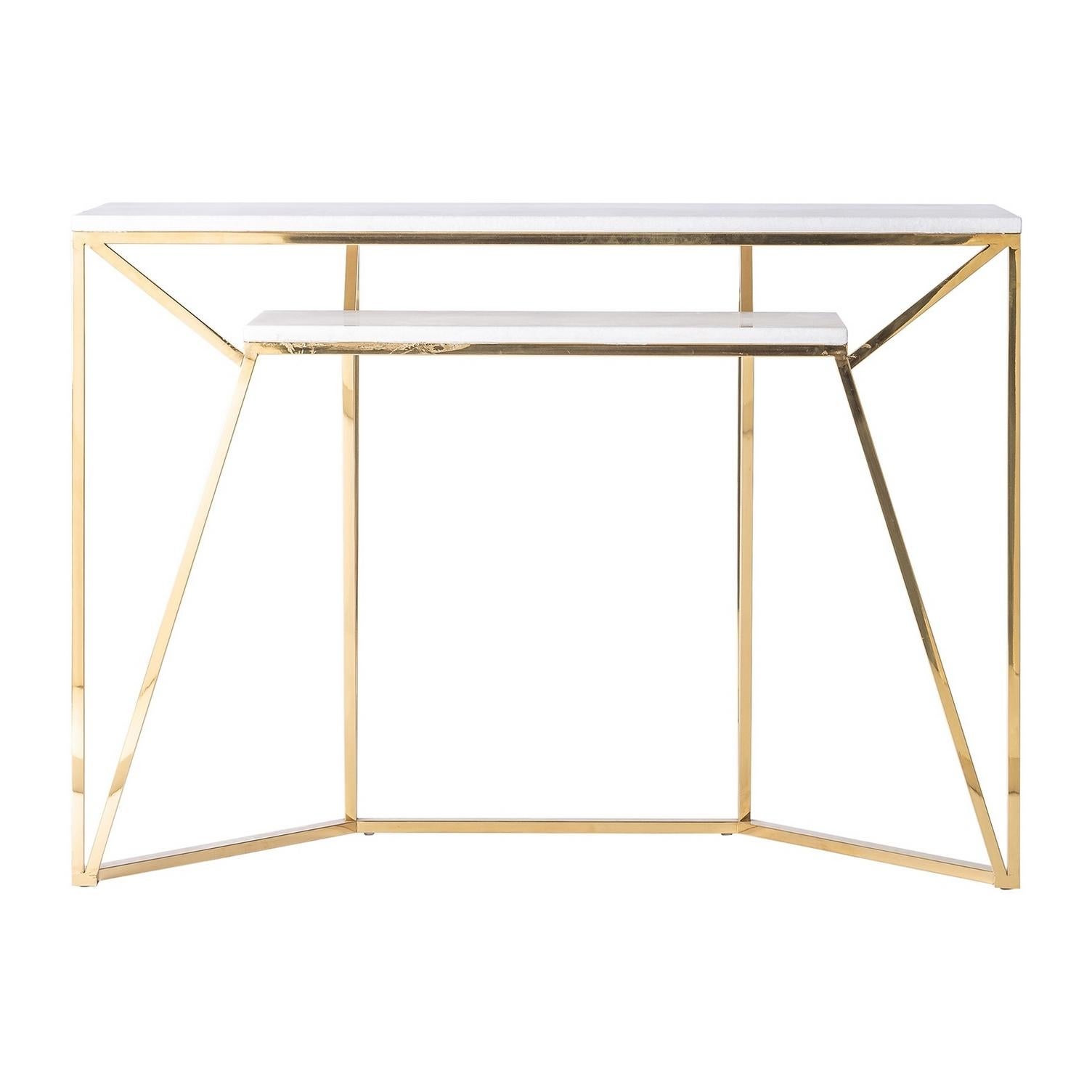 Two Tier White Marble and Gold Stainless Steel Rectangular Console ...
