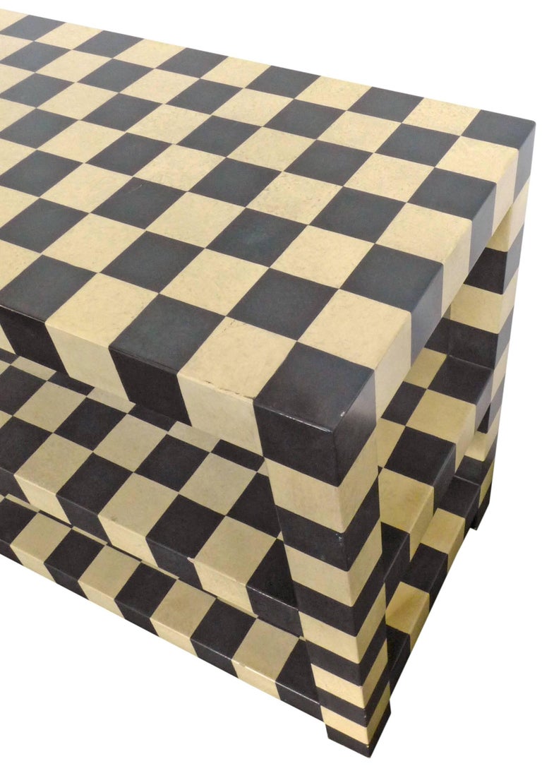 Two-Tiered Checkerboard Lacquered Table For Sale at 1stDibs