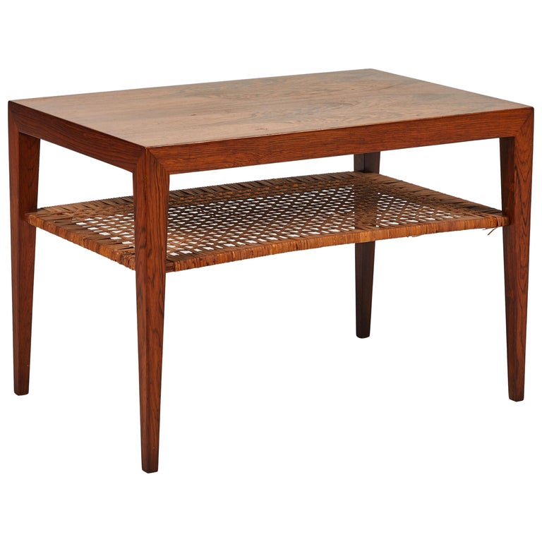 Two-Tiered Mid-Century Walnut Coffee or End Table Walnut with Rattan ...