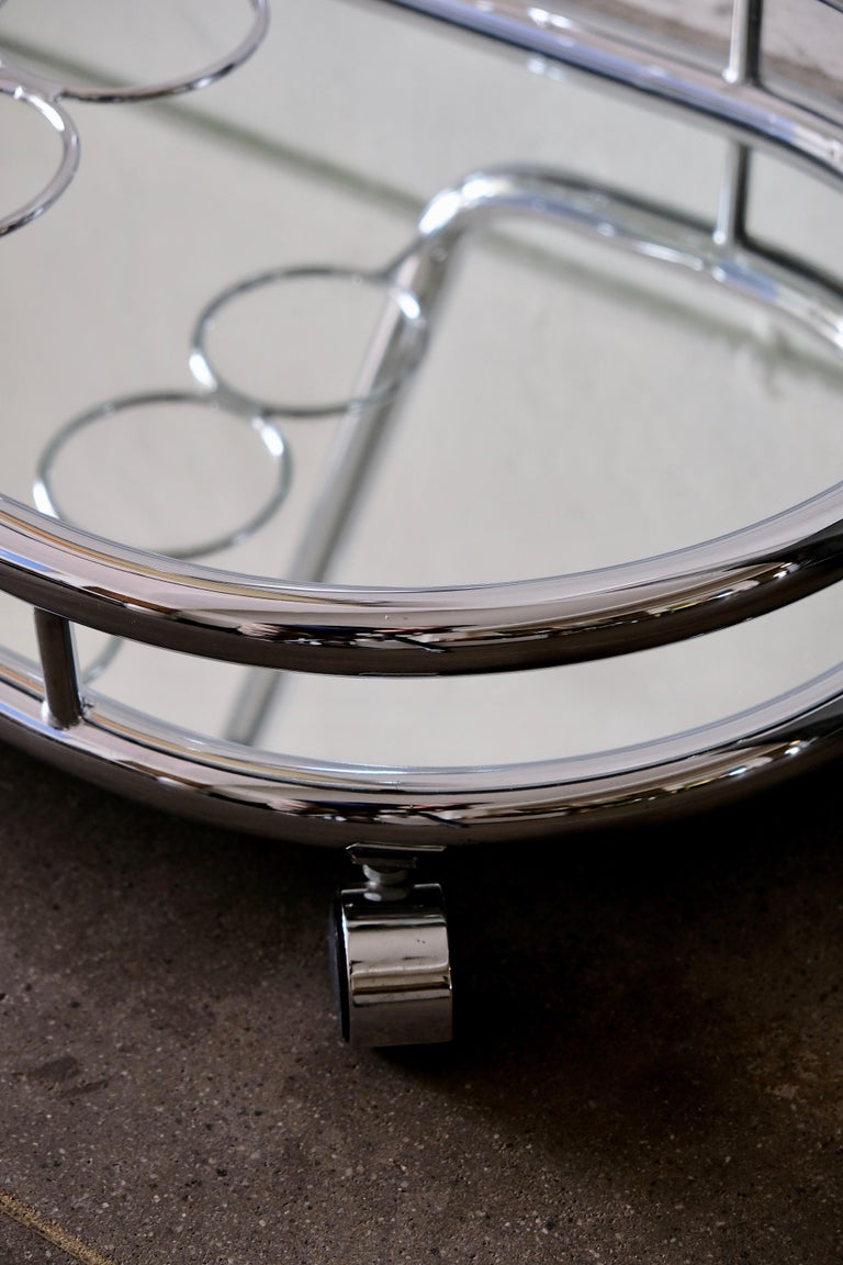 Two-Tiered Tubular Chrome Mirror and Glass Bar Cart at 1stDibs
