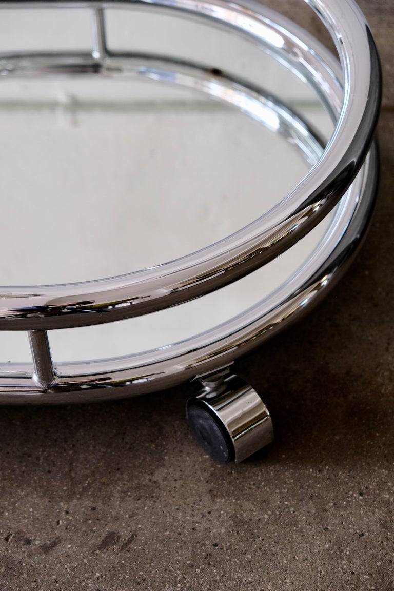 Two-Tiered Tubular Chrome Mirror and Glass Bar Cart at 1stDibs