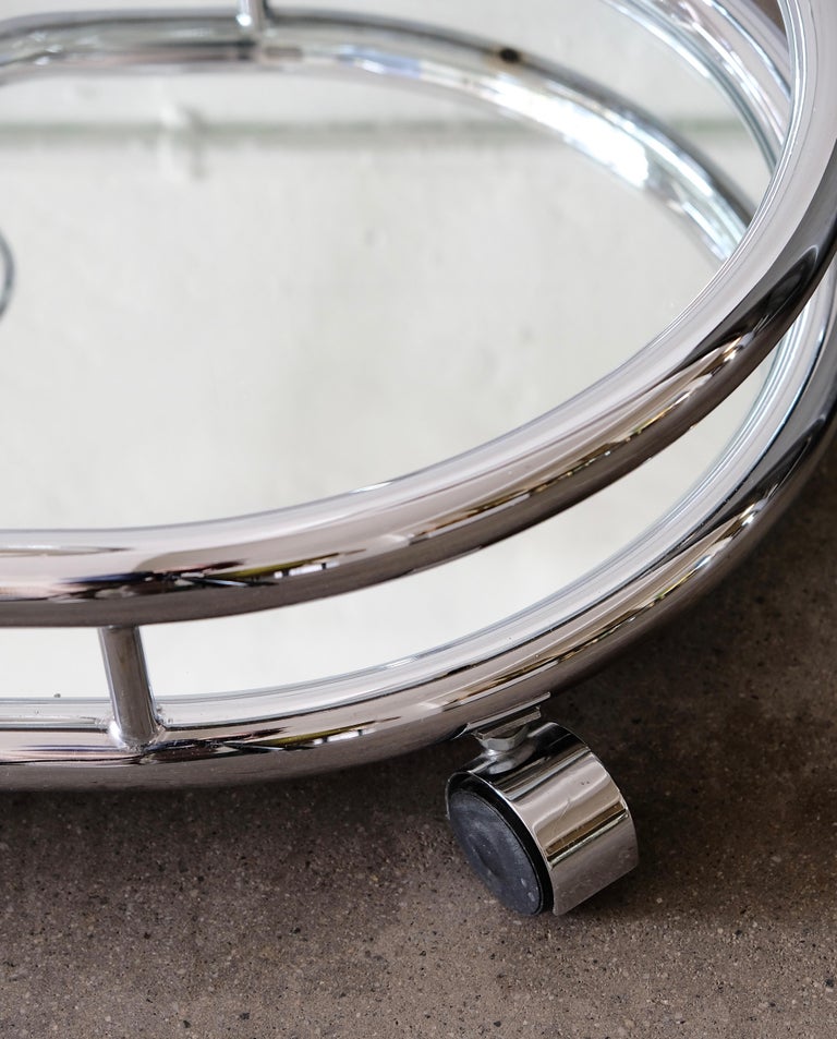 Two-Tiered Tubular Chrome Mirror and Glass Bar Cart at 1stDibs