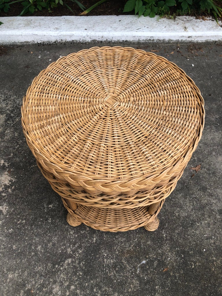 Two Tiered Wicker Side Table at 1stDibs