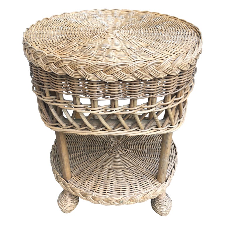 Two Tiered Wicker Side Table at 1stDibs