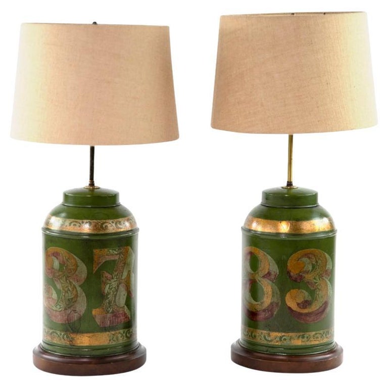 Two Toleware Tea Caddy Lamps For Sale at 1stDibs