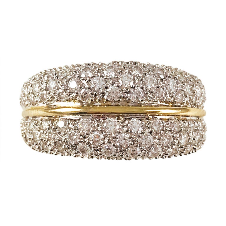 Two-Tone 14 Karat Gold Diamond Pavé Ring at 1stDibs