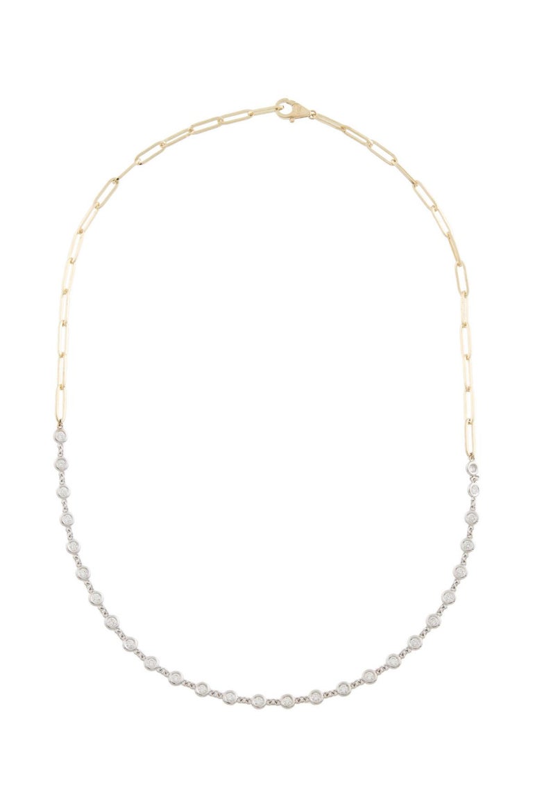 Two-Tone 14K Diamond Station Choker Necklace For Sale at 1stDibs