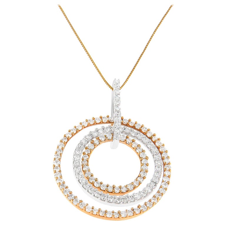 Two-Tone 14K Gold 1.0 Carat Round Cut Diamond Circle Loop Pendant ...