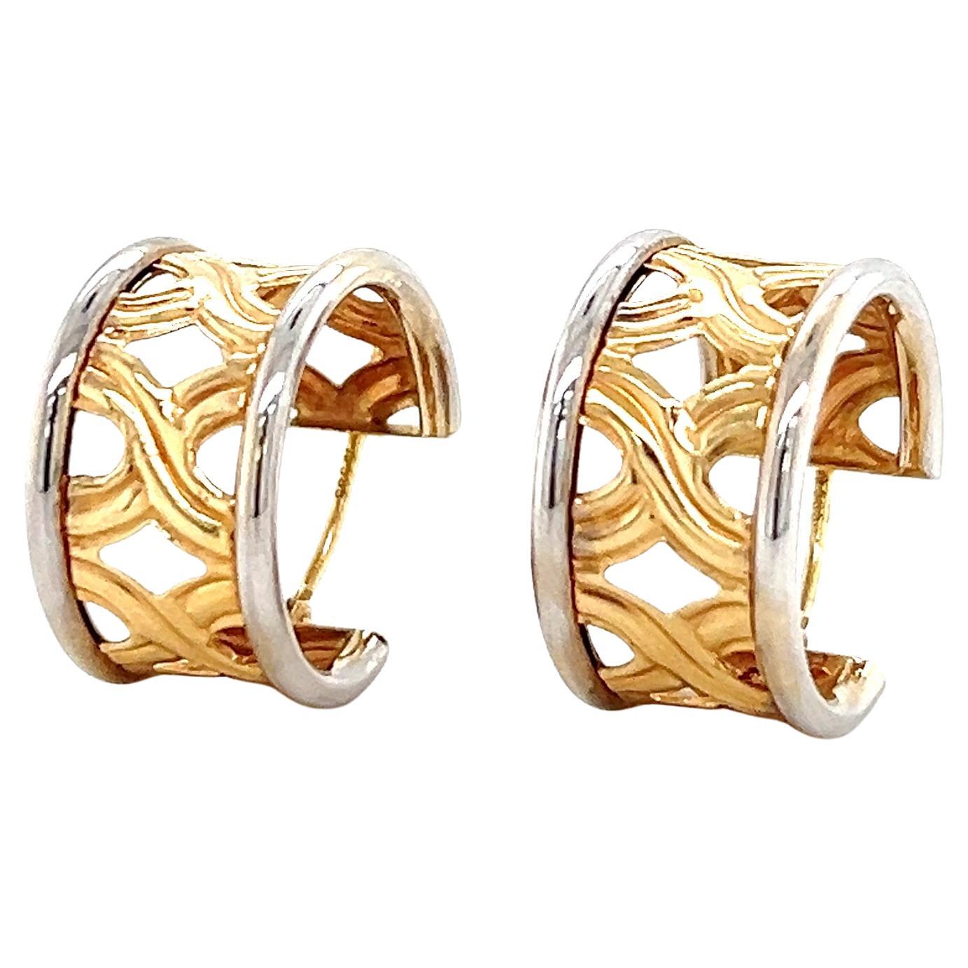 Two-Tone 14k Gold Open Work Hoop Earrings at 1stDibs