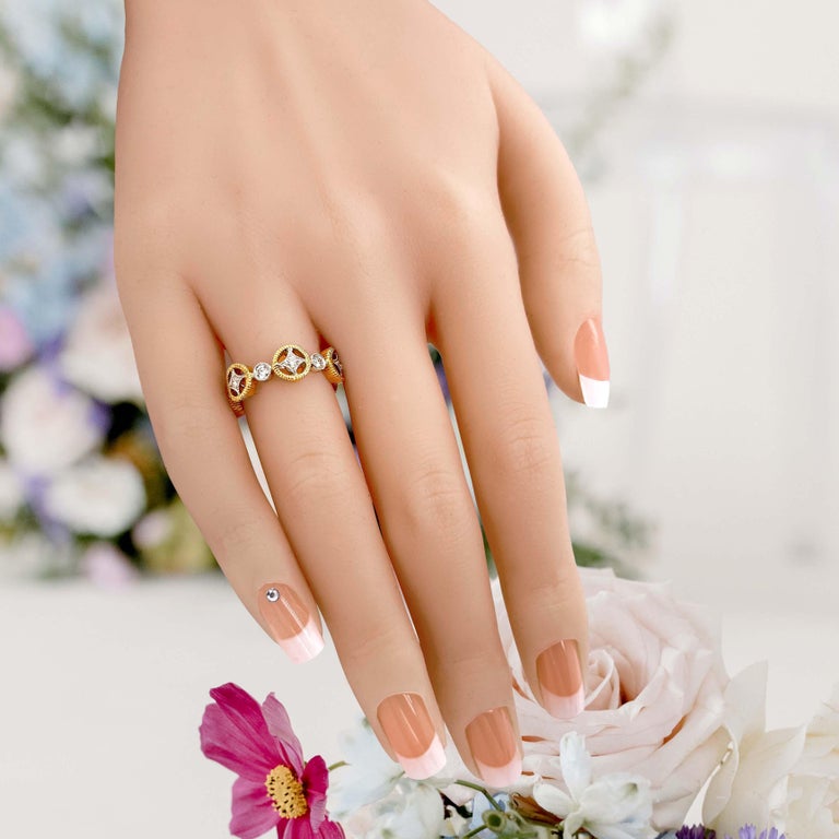 Two-Tone 18 Karat Gold Italian Eternity Diamond Ring For Sale at 1stDibs