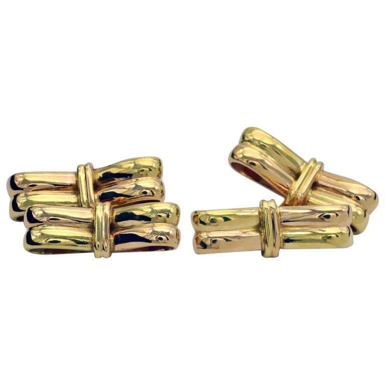 Two Tone 18 Karat Yellow and Rose Gold Cufflinks For Sale at 1stDibs