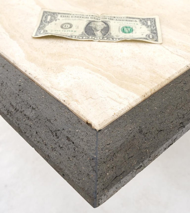 Two Tone Square Travertine Coffee Table Grey Bezel Italian Mid Century ...