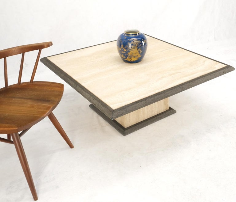 Two Tone Square Travertine Coffee Table Grey Bezel Italian Mid Century ...