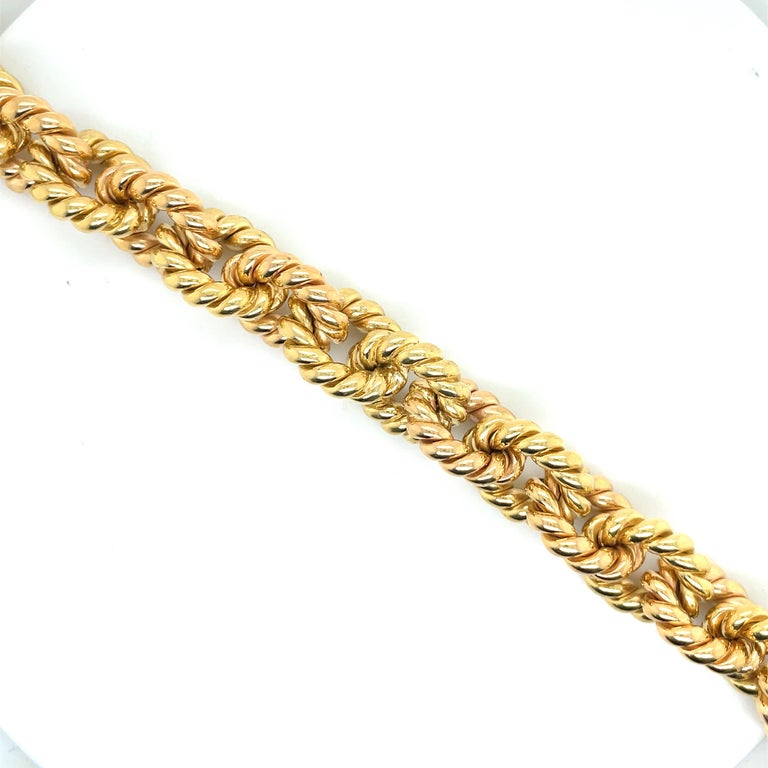 Two Tone Alternating 18 Karat Yellow and Rose Gold Twist Link Bracelet ...