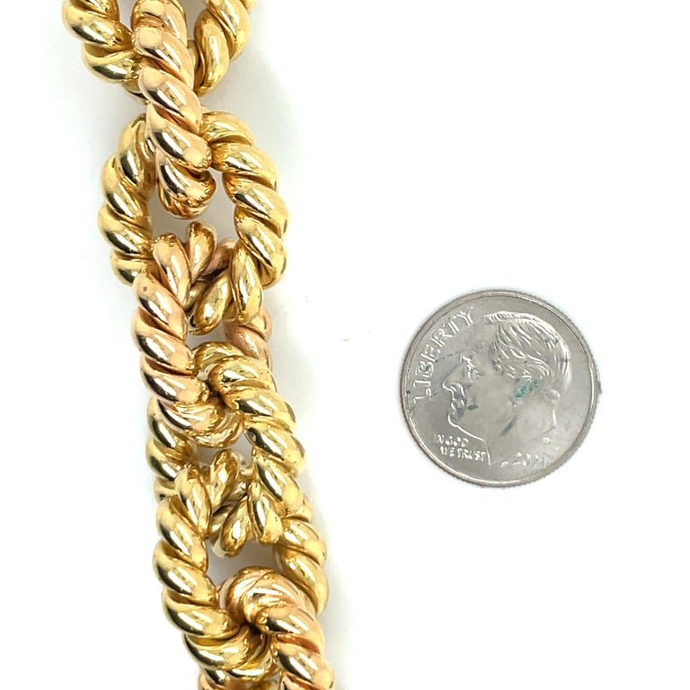 Two Tone Alternating 18 Karat Yellow and Rose Gold Twist Link Bracelet ...