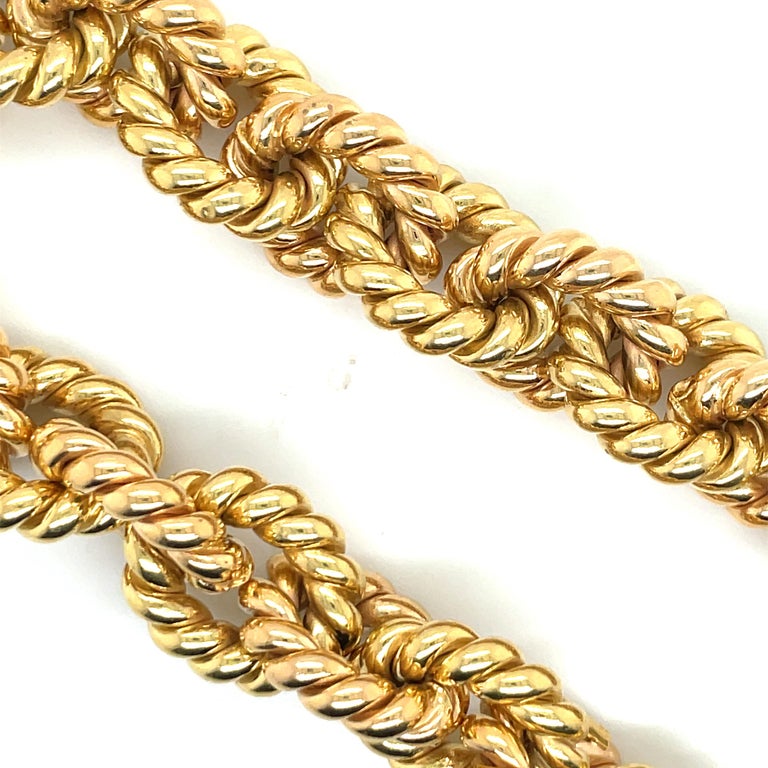 Two Tone Alternating 18 Karat Yellow and Rose Gold Twist Link Bracelet ...
