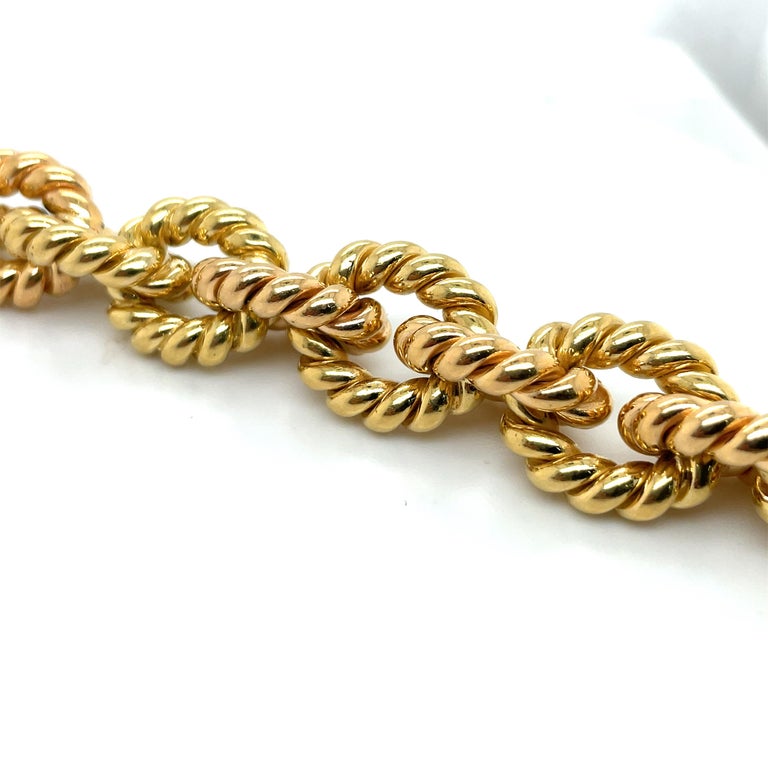 Two Tone Alternating 18 Karat Yellow and Rose Gold Twist Link Bracelet ...
