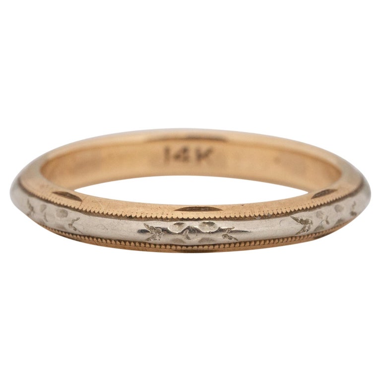 Two Tone Carved Knife Edge Vintage Unisex Stackable Wedding Band ...