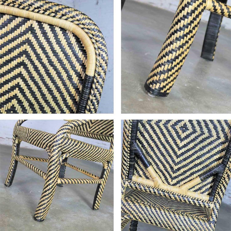 Two-Tone Chevron Pattern Rattan Wicker Tall Back Chair with Spiral Arms ...