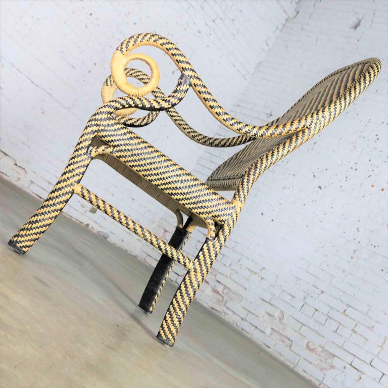 Two-Tone Chevron Pattern Rattan Wicker Tall Back Chair with Spiral Arms ...