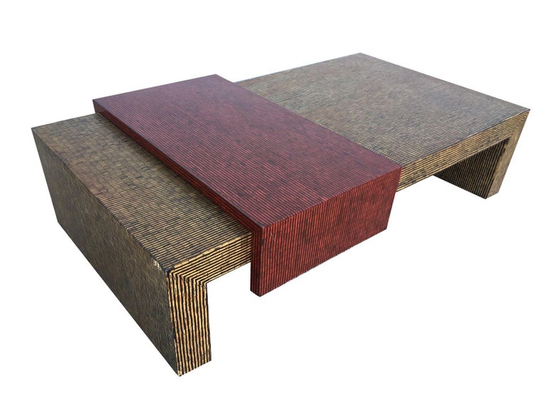 Two-Tone Cubist Style Side Table and Coffee Table Set, Set of 3 For ...