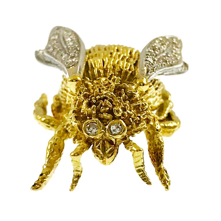 Two-Tone Diamond Bee Fly Brooch For Sale at 1stDibs
