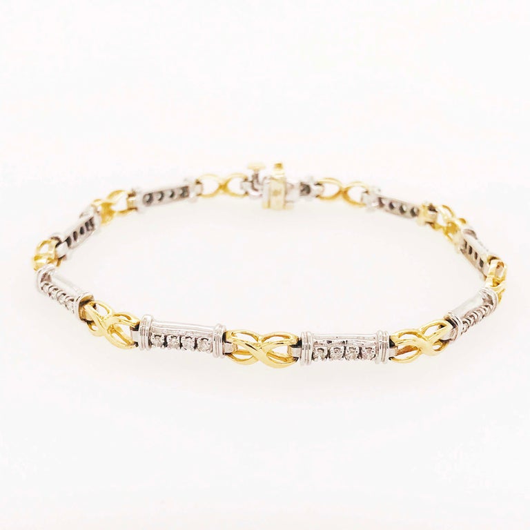 Two-Tone Diamond Bracelet with Alternating White and Yellow Gold Links ...