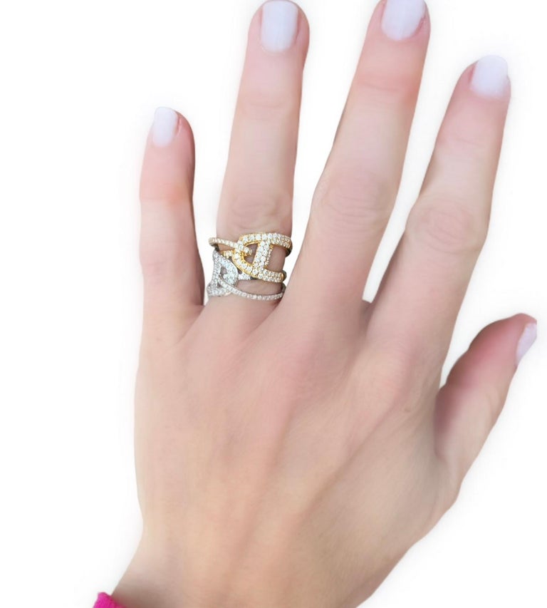Two Tone Diamond Buckle Ring For Sale at 1stDibs