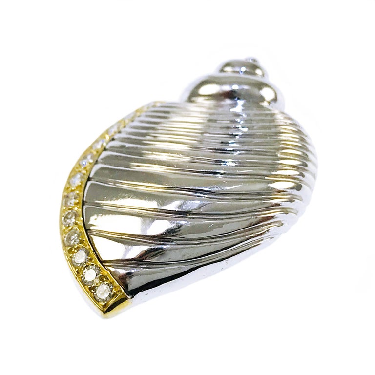 Two-Tone Diamond Conch Shell Brooch/Pin For Sale at 1stDibs