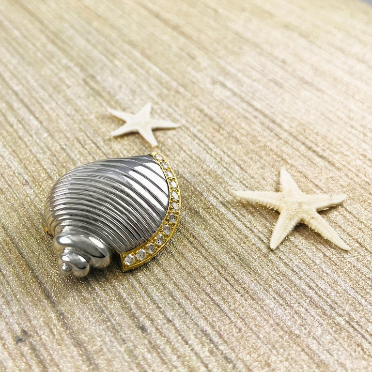 Two-Tone Diamond Conch Shell Brooch/Pin For Sale at 1stDibs