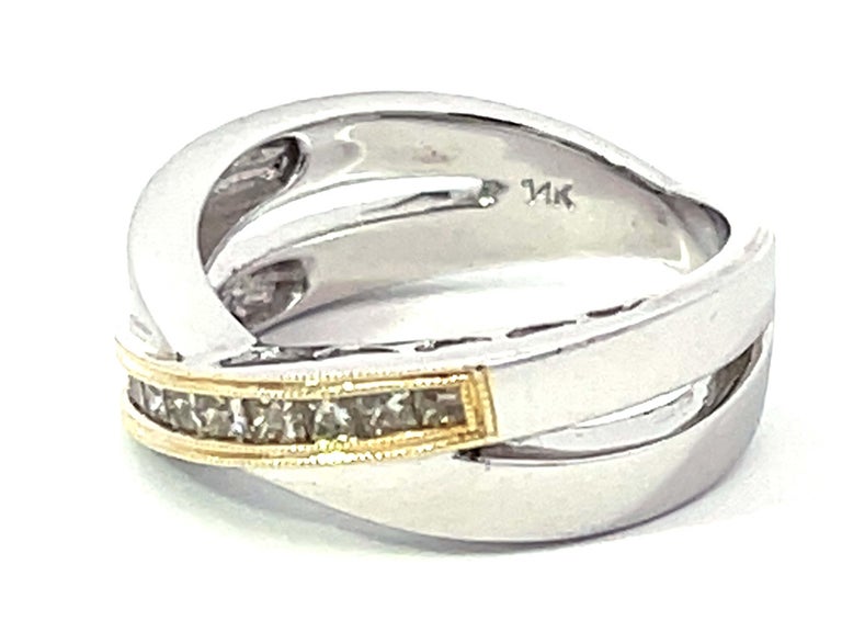 Two Tone Diamond Cross Band Ring in 14k White Gold For Sale at 1stDibs