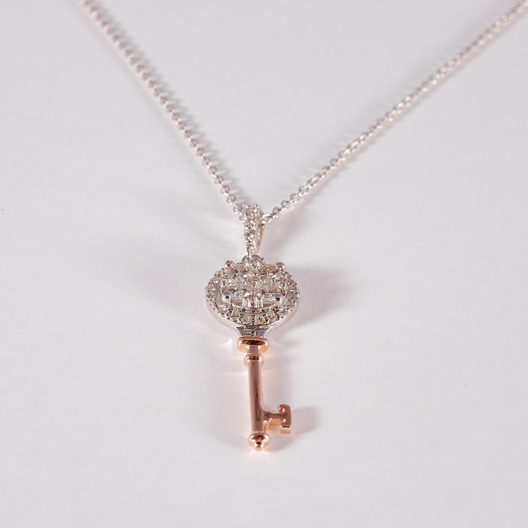 Two-Tone Diamond Key Necklace For Sale at 1stDibs
