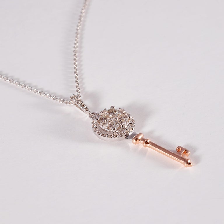Two-Tone Diamond Key Necklace For Sale at 1stDibs