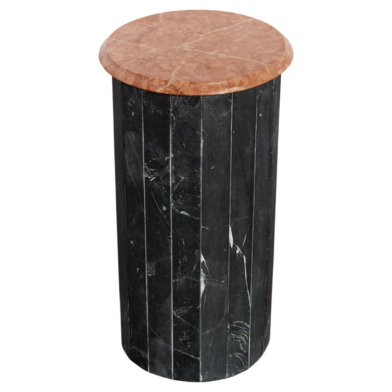 Two Tone Faceted Marble Plinth Side Table For Sale at 1stDibs