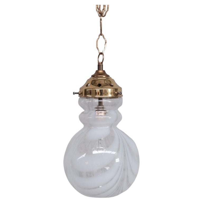 Two Tone Glass and Brass Italian Mid-Century Pendants (4 available) For ...