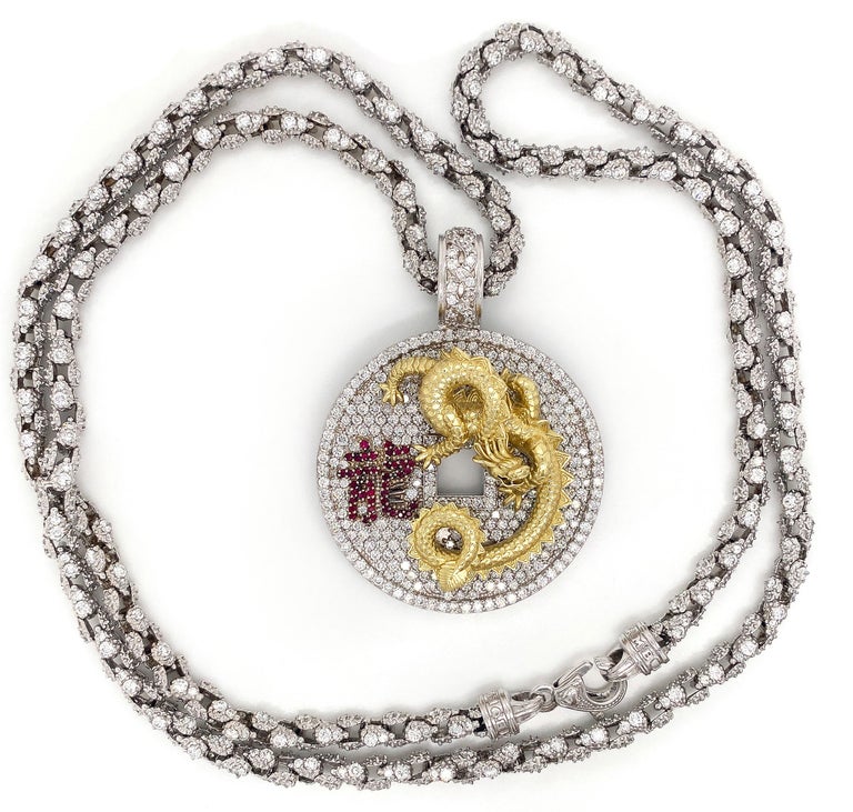 Two-Tone Gold and Diamond Dragon Pendant with Diamond Chain Necklace ...