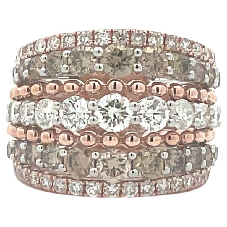 Two Tone Gold Champagne and White Diamond Multi-Strand Highway Ring For ...