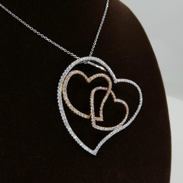 Two Tone Gold Floating Hearts Diamond Pendant, Excellent Depth of Field ...