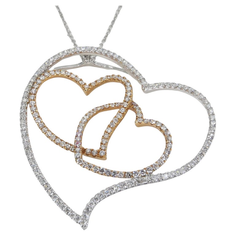 Two Tone Gold Floating Hearts Diamond Pendant, Excellent Depth of Field ...